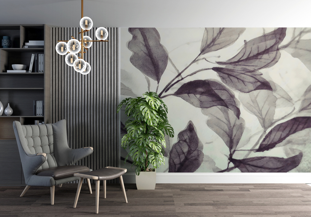 Twilight Canopy Wall Mural - Ethereal Leaf Dance in Twilight